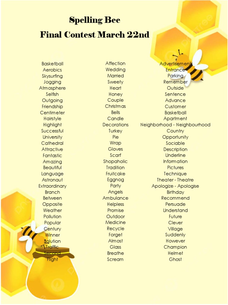 SPELLING BEE SEC FINAL | PDF