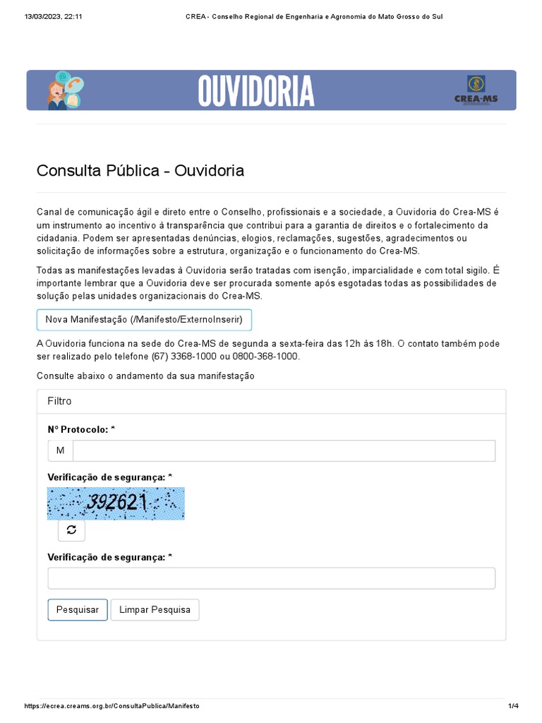 Resposta Ouvidoria CREA MS | PDF