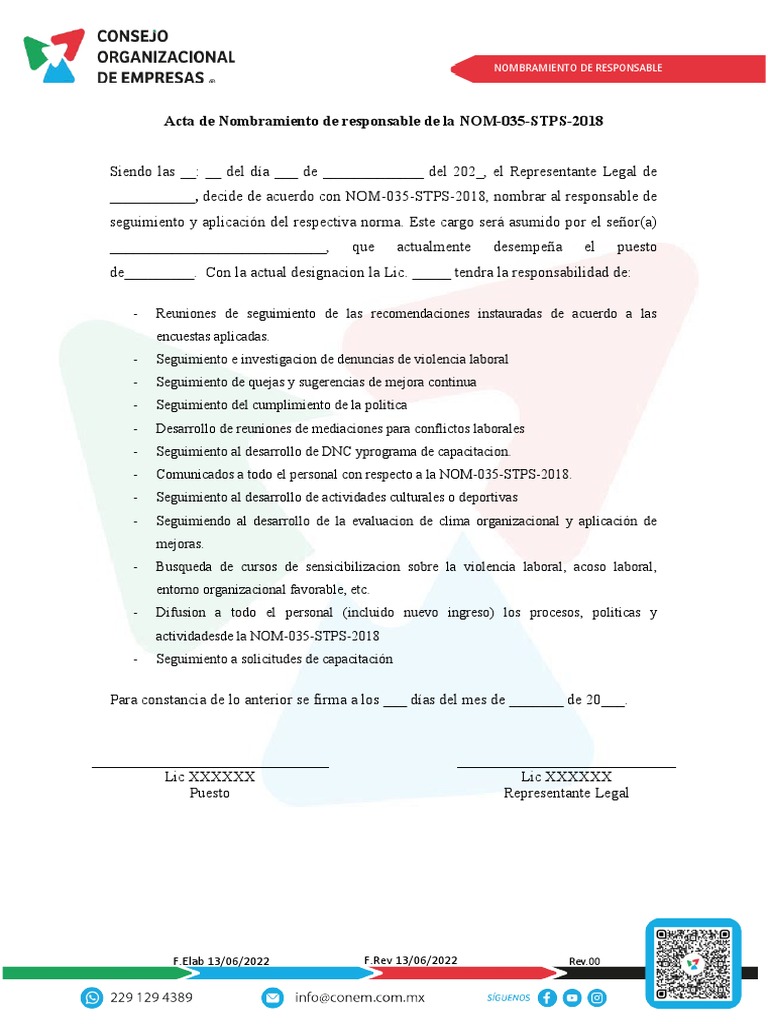 Nombramiento de Responsable Nom-035-Stps | PDF