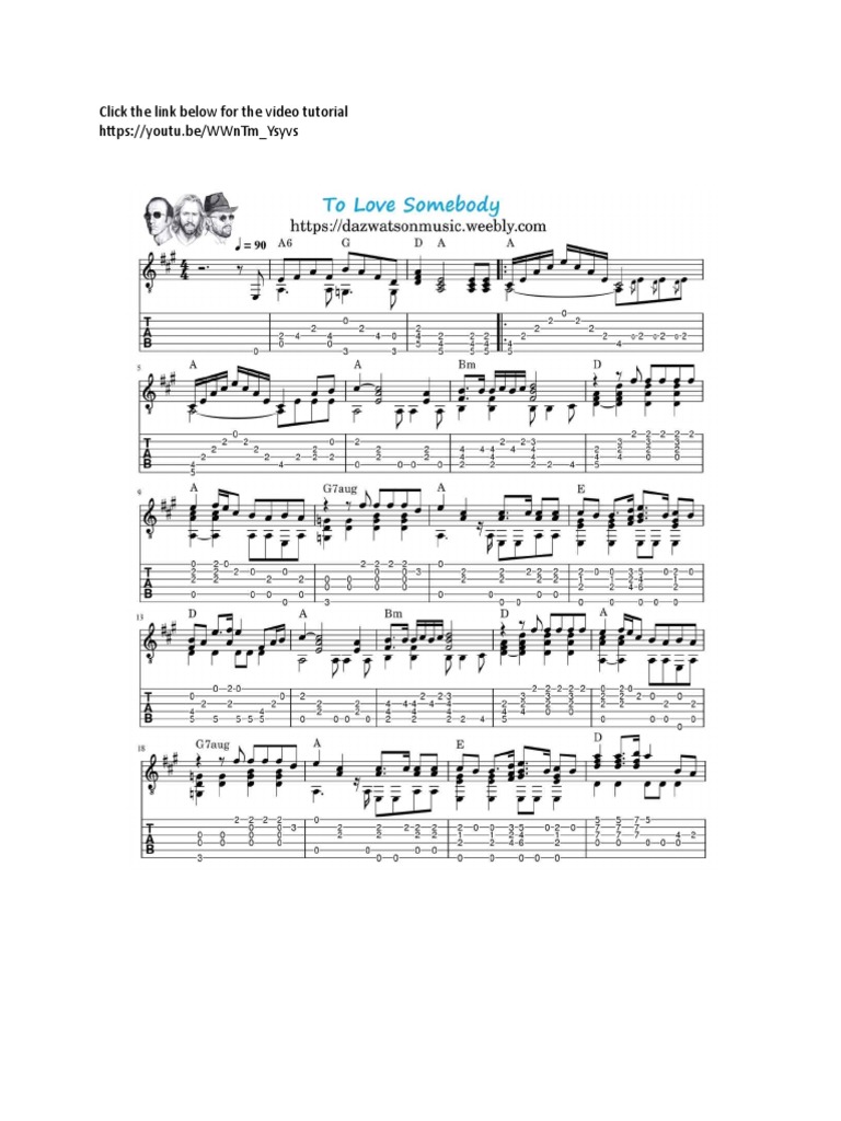 Bee Gees To Love Somebody Easy Fingerstyle Guitar Tab | PDF