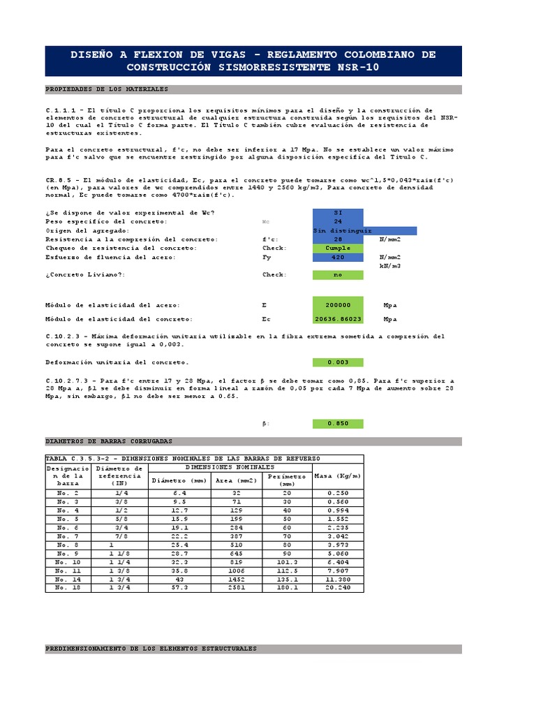 Diseño A Flexion de Vigas - NSR-10 | PDF | Hormigón | Viga (Estructura)