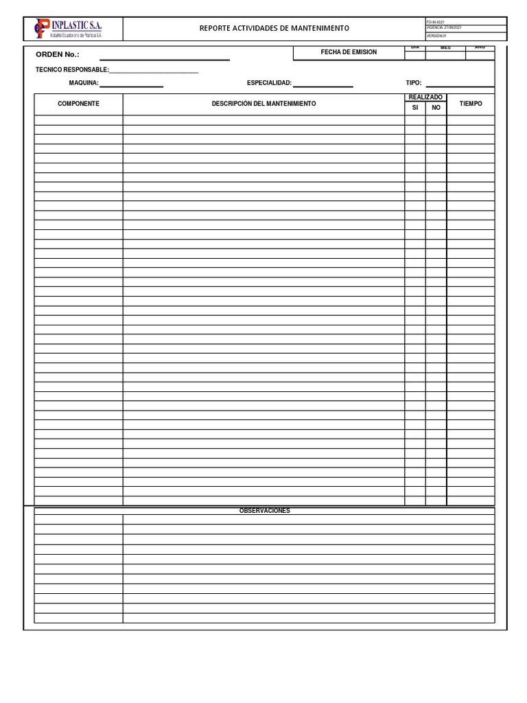 ORDEN DE TRABAJO Inplastic PDF | PDF