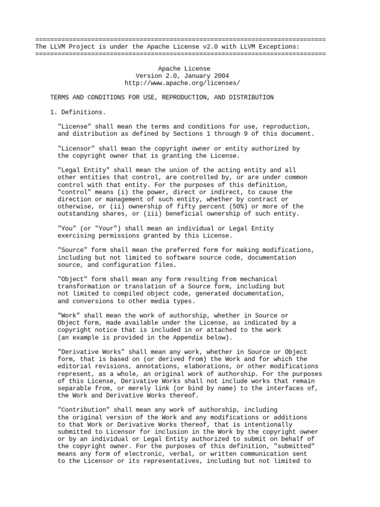 Apache License 2.0 With LLVM Exceptions | PDF | License | Derivative Work