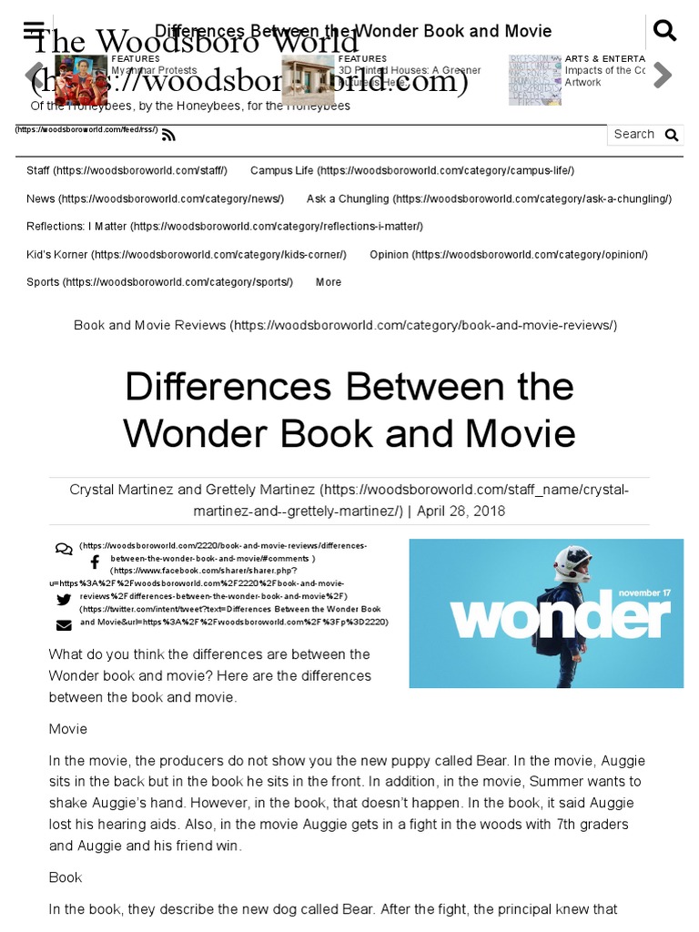 Differences Between The Wonder Book and Movie - The Woodsboro World | PDF