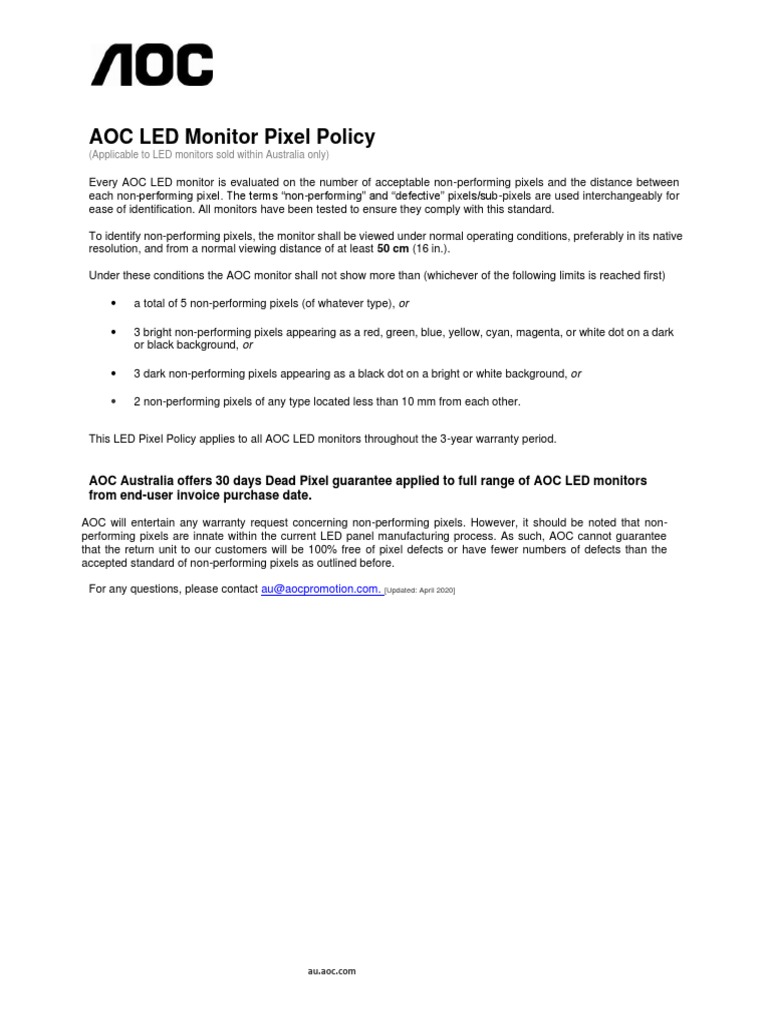 AOC Pixel Policy For AU | PDF | Pixel | Display Resolution