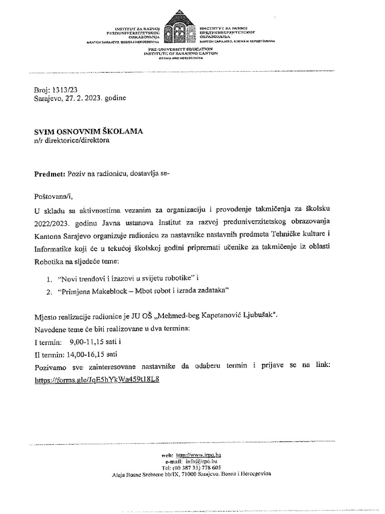 Poziv Na Radionicu I Agenda | PDF