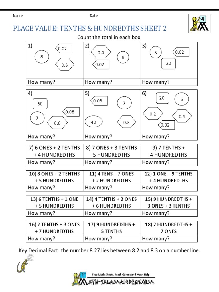 Place Value Hundredths 2 | PDF | Vocabulary | Mathematics