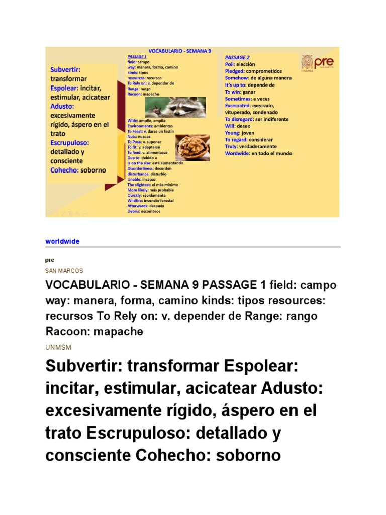 Vocabulario Semanal: Semana 9 | PDF | Hogar, jardinería y bricolaje