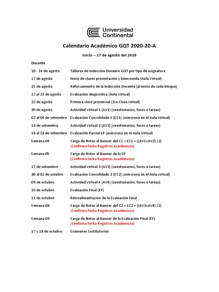 Calendario Académico Docente 2020-20-A | PDF | Métodos y materiales de ...