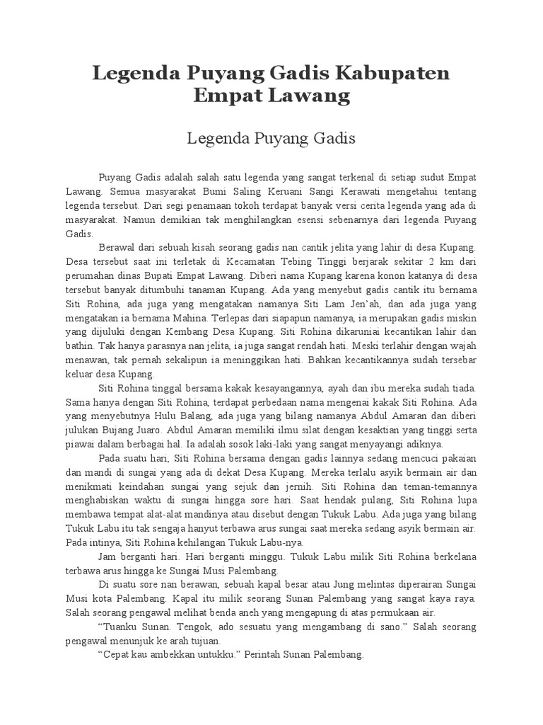 Legenda Puyang Gadis Kabupaten Empat Lawang | PDF