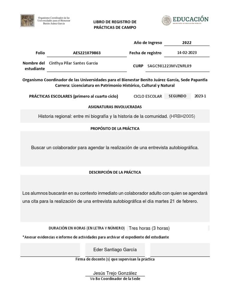FORMATO HRBH2005 Reporte de Práctica de Campo | PDF