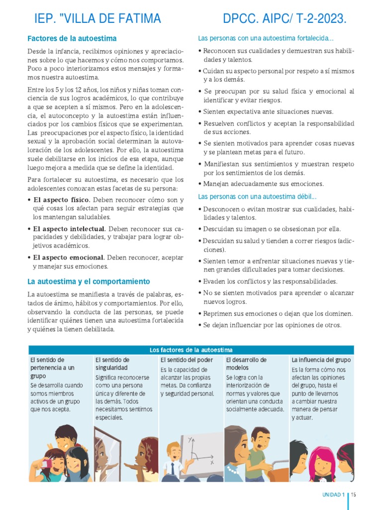 1°lectura-Dpc 2 | Descargar gratis PDF | Autoestima | Comportamiento