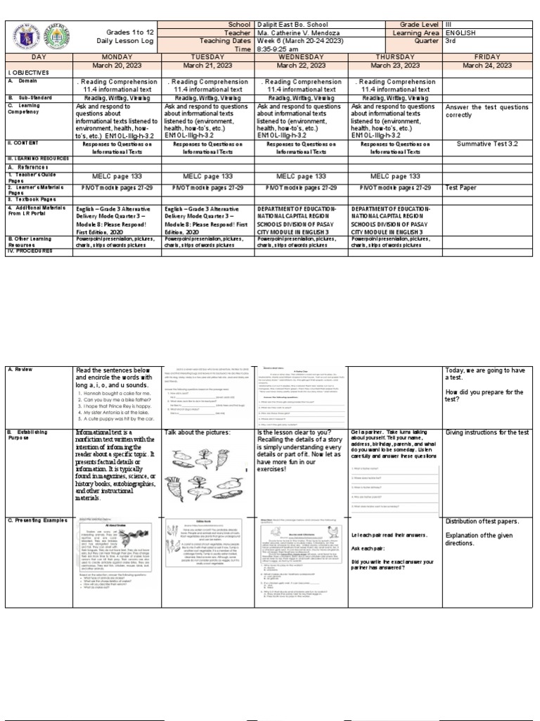 Dll-English-Q3-Week 6 | PDF | Learning | Cognition