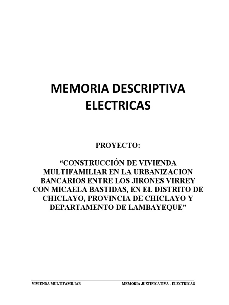 Memoria Descriptiva Ins. Electricas | PDF | Ingenieria Eléctrica | Electricidad