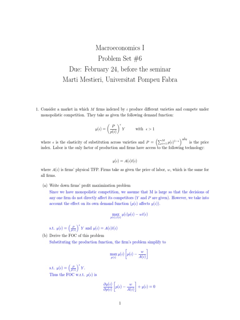 Problem Set 6 Solution Pdf Pdf Perfect Competition Labour Economics