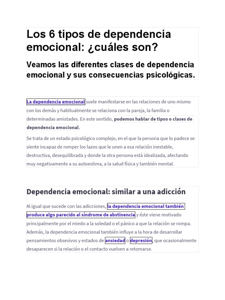 Los 6 Tipos de Dependencia Emocional | PDF