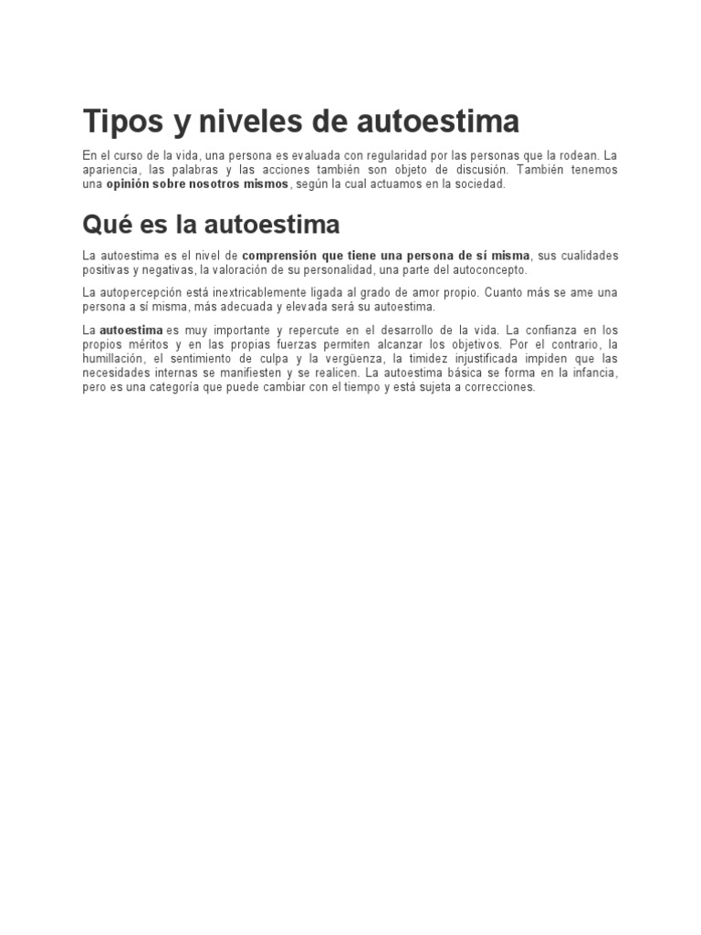 Tipos y Niveles de Autoestima | PDF