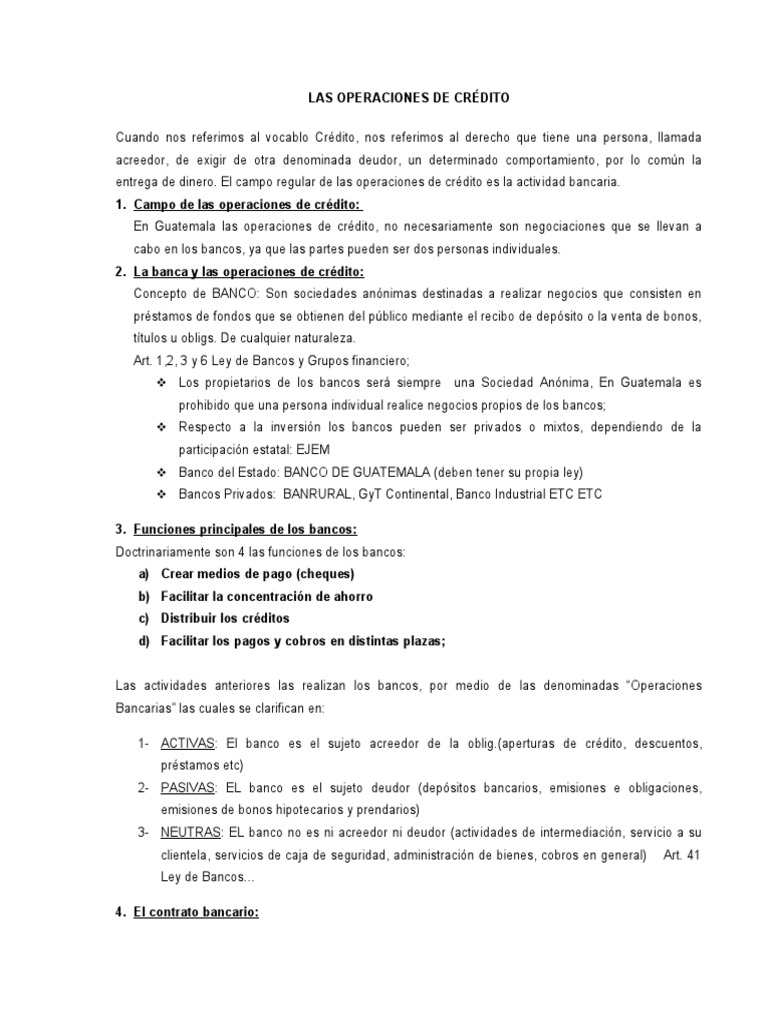 Operaciones de Crédito en Guatemala | PDF | Bancos | Economias