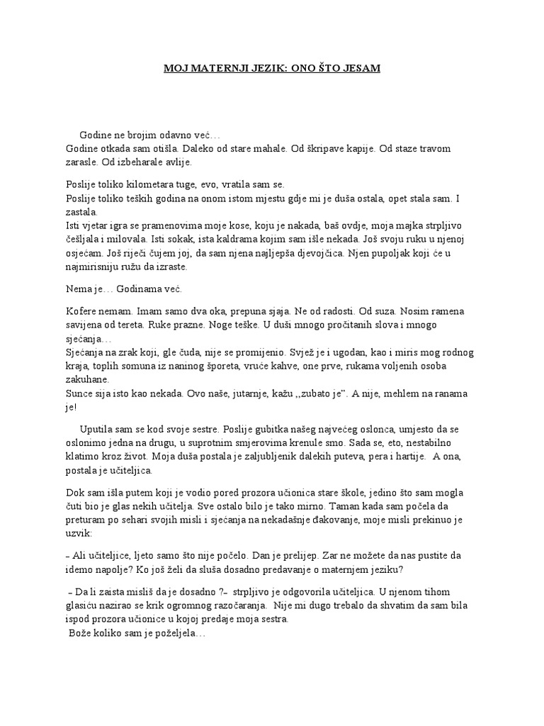 Moj Maternji Jezik Ono Sto Sam Ja | PDF