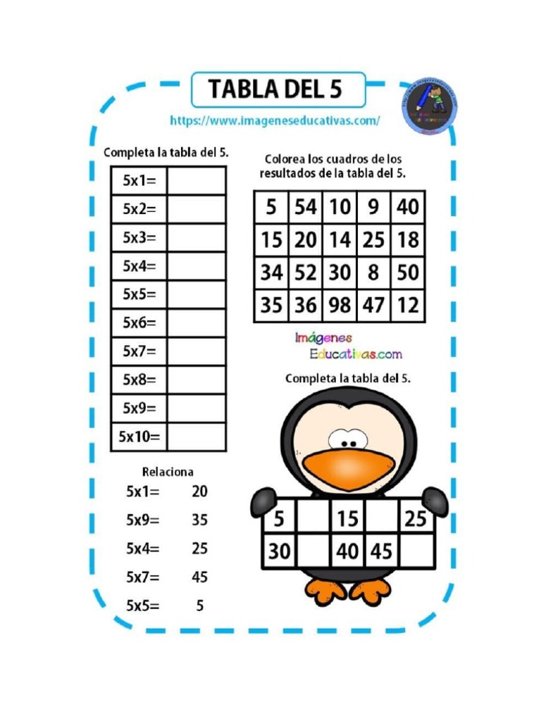 Guía Tabla de Multiplicar Del 5 | PDF