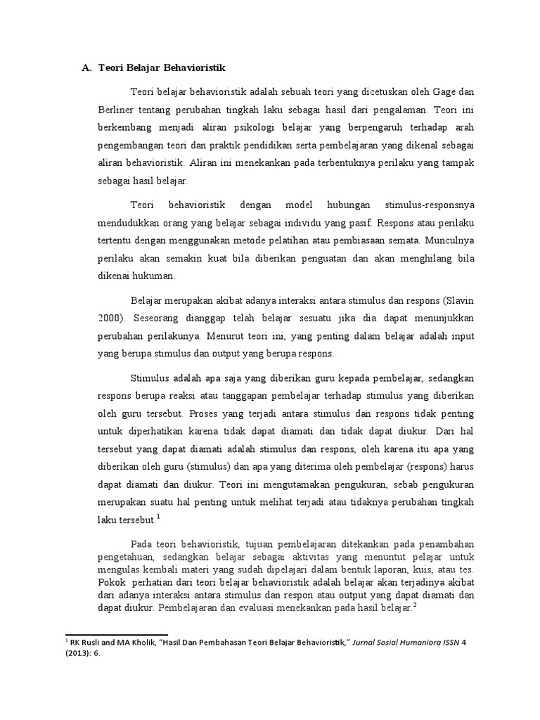 Teori Belajar Behavioristik | PDF