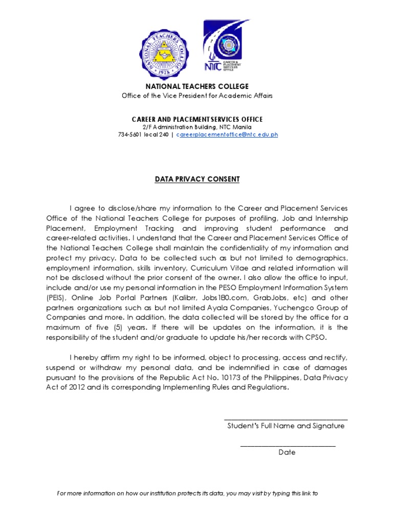 NTC Data Privacy Consent - Agreement 1 1 1 PDF | PDF