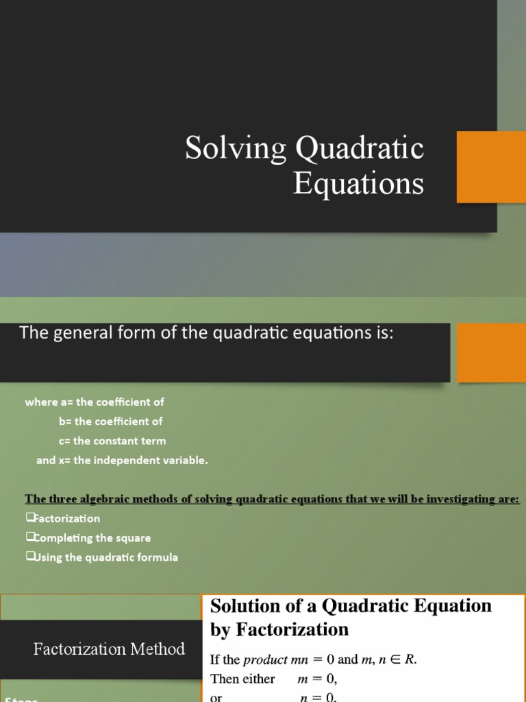 Solving Quadratic Equations Methods | PDF