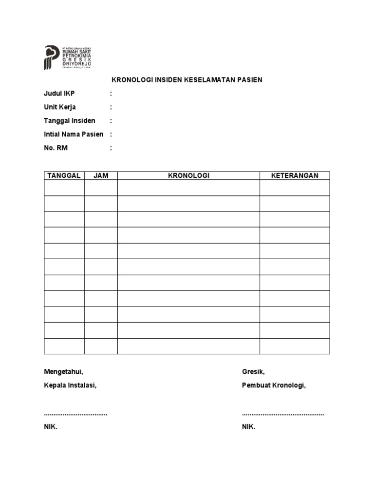 Template Kronologi Insiden Keselamatan Pasien | PDF