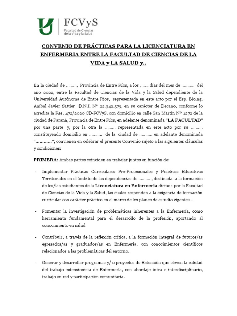 Modelo Conv de Practicas Enfermeria 2022 | PDF | Enfermería | Enseñando