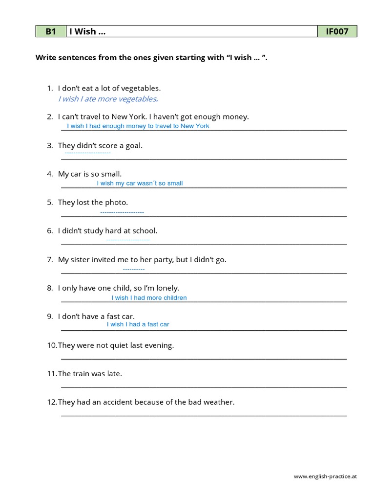 Wishes and Regrets: Completing Sentences Using "I Wish... | PDF