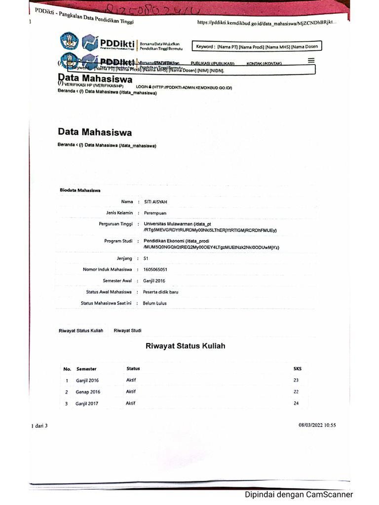 Contoh PDDikti (Mahasiswa) PDF | PDF
