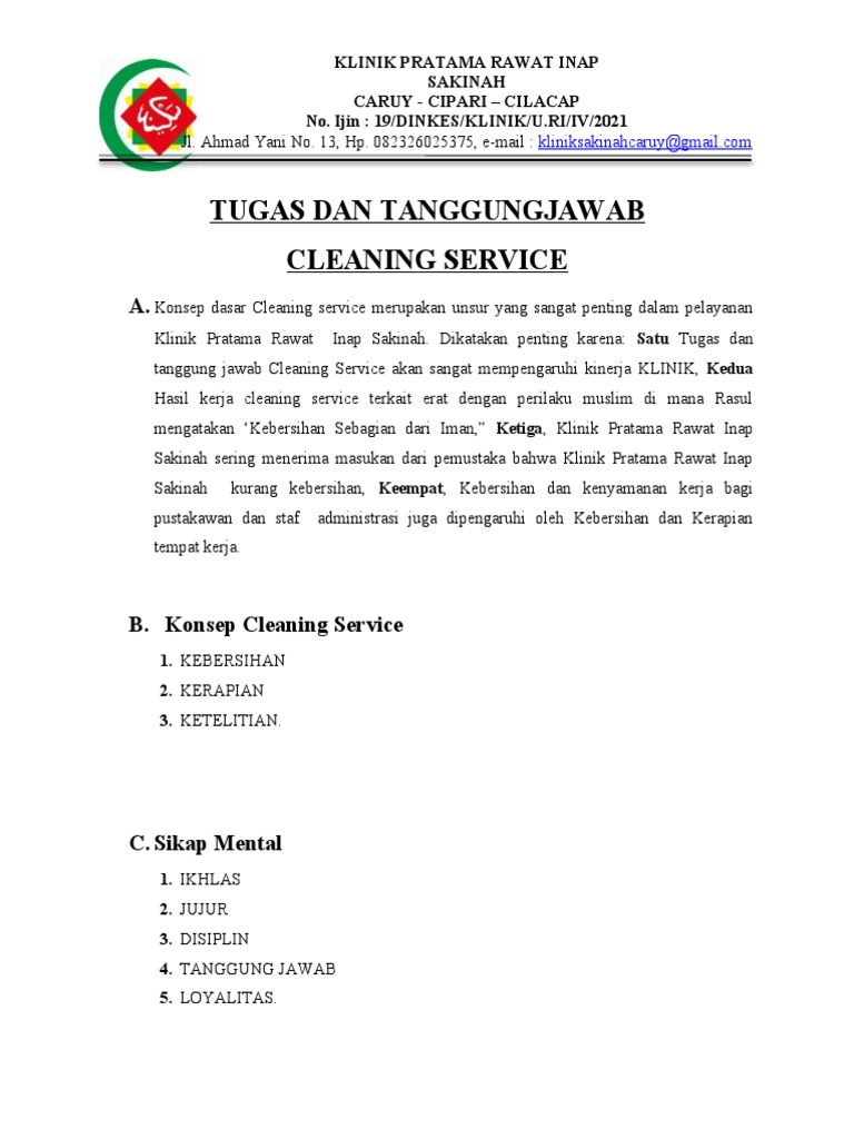 Tugas Dan Tanggungjawab Cleaning Service | PDF | Griya & Taman