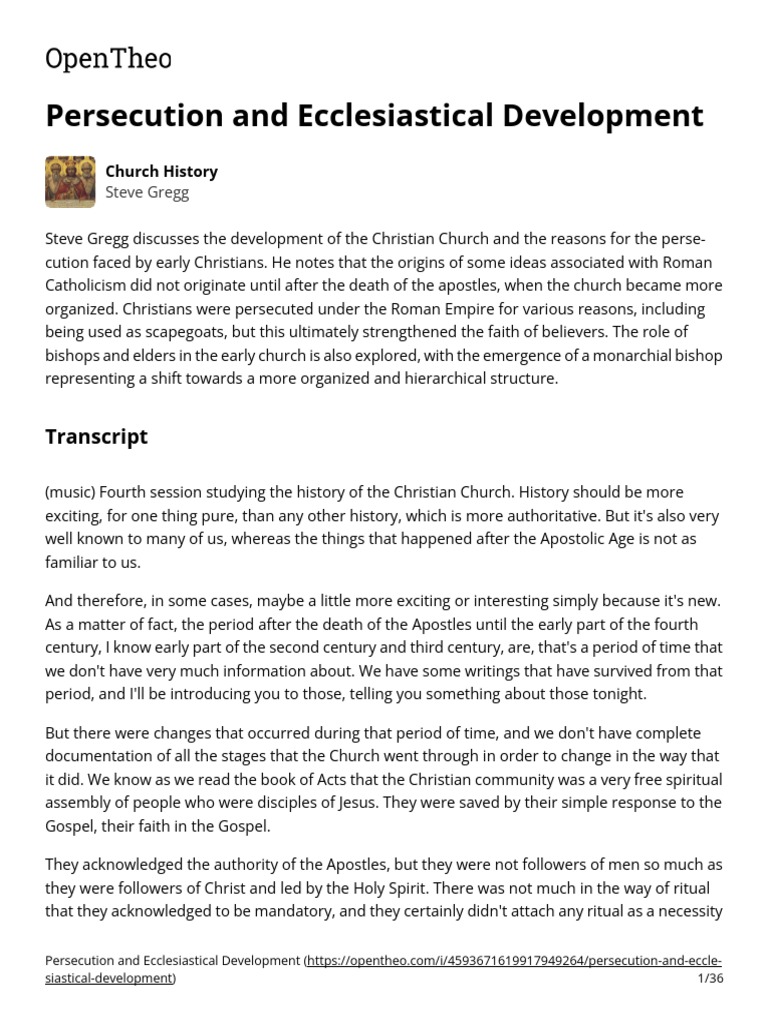 Persecution and Ecclesiastical Development (Transcript) - Church History - Steve Gregg PDF | PDF ...