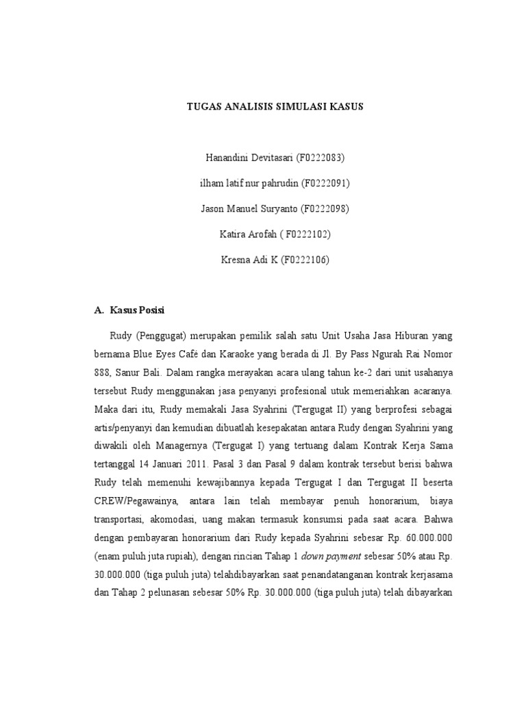 Job - TUGAS ANALISIS SIMULASI KASUS 090323 | PDF