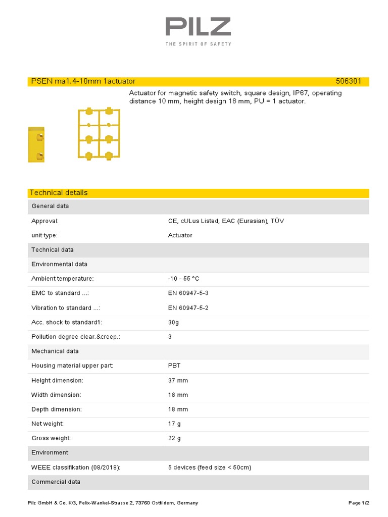 PSEN Ma1.4-10mm 1actuator 506301 | PDF