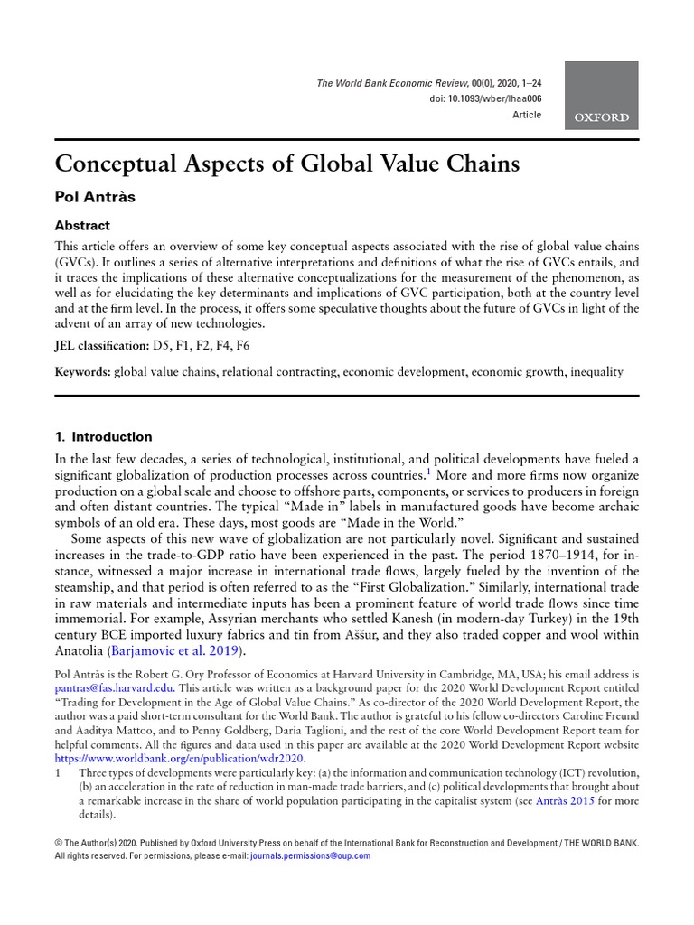 Conceptual Aspects of Global Value Chains: Pol Antràs | PDF | Economic Growth | Labour Economics