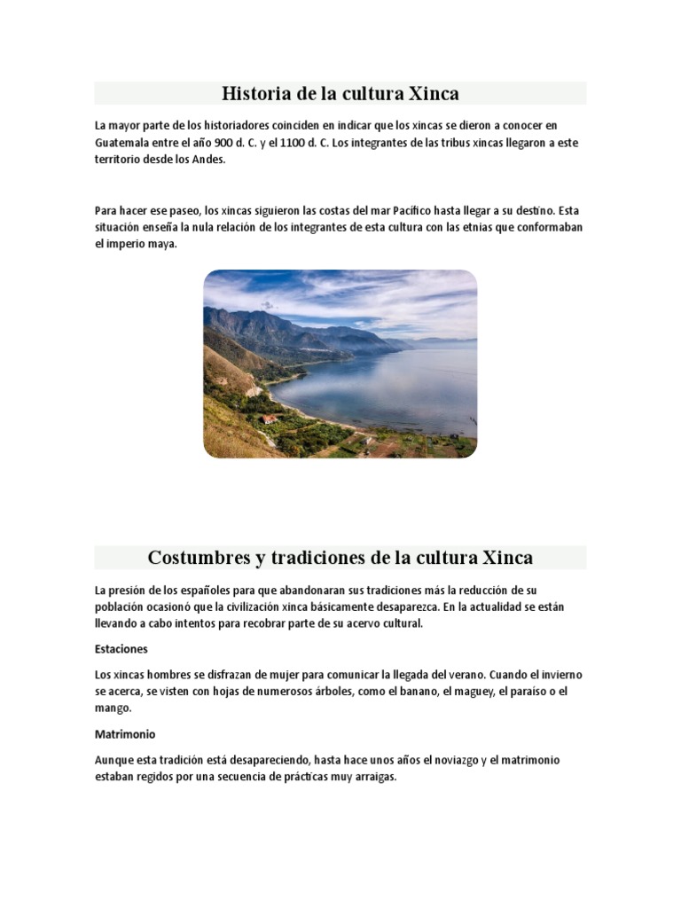 Historia y cultura de los Xincas en Guatemala | PDF | Guatemala ...