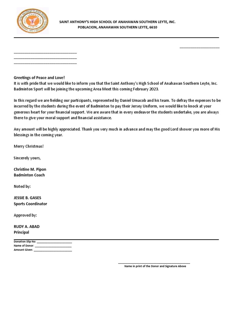 Badminton Team Uniform Sponsorship Request | PDF | Sports & Recreation ...