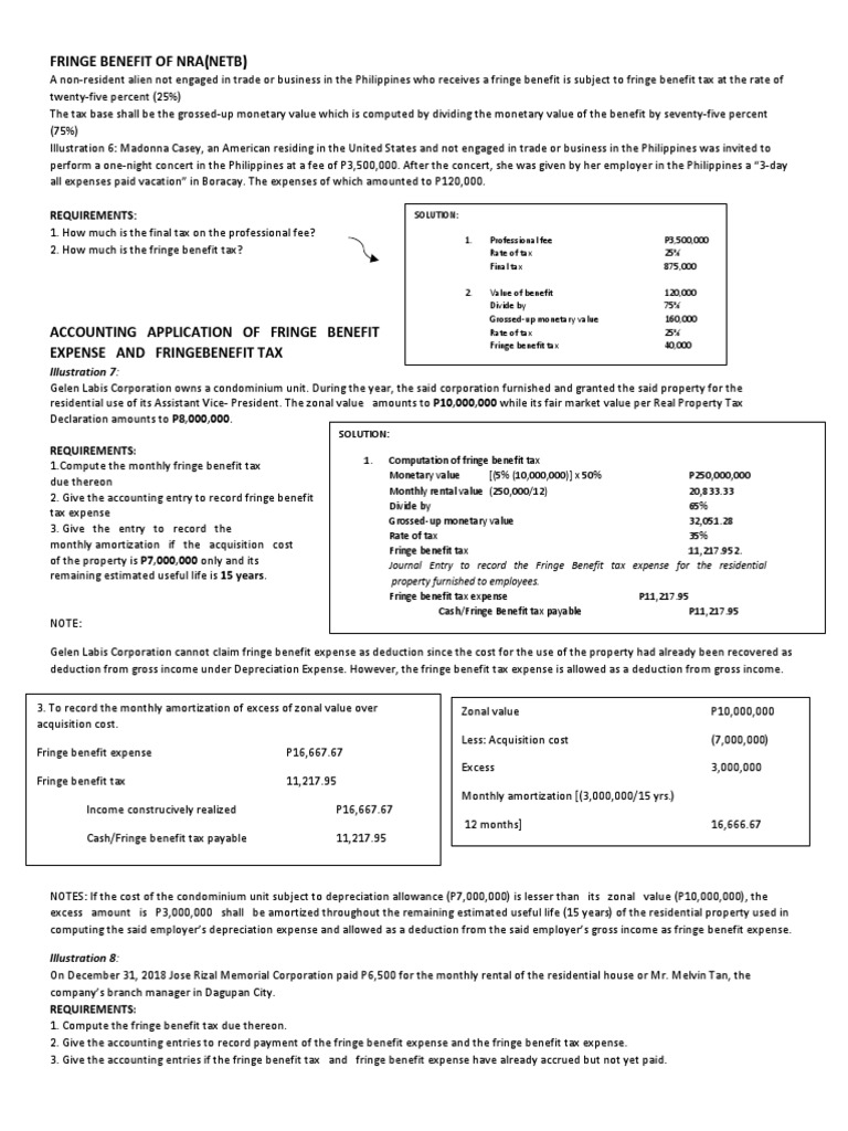 Calculating Fringe Benefits Tax For Non Resident Alien Performers And Employees In The 