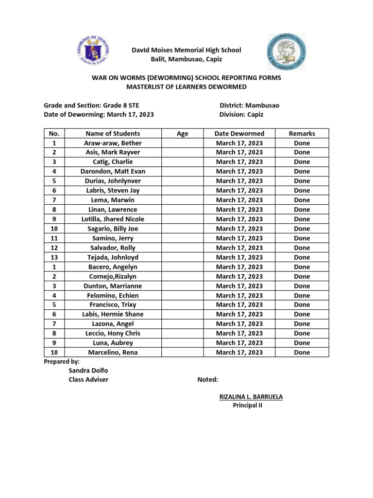 Deworming-Template 8 DIAMOND | PDF