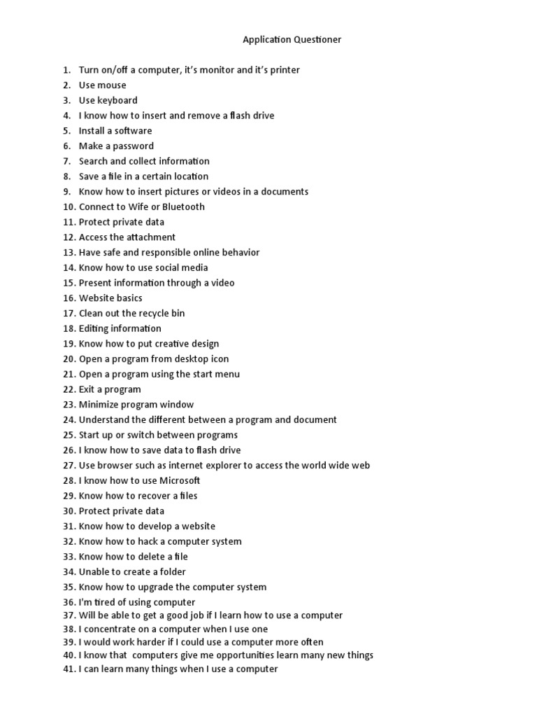 Ict Skills Questionnaire | PDF