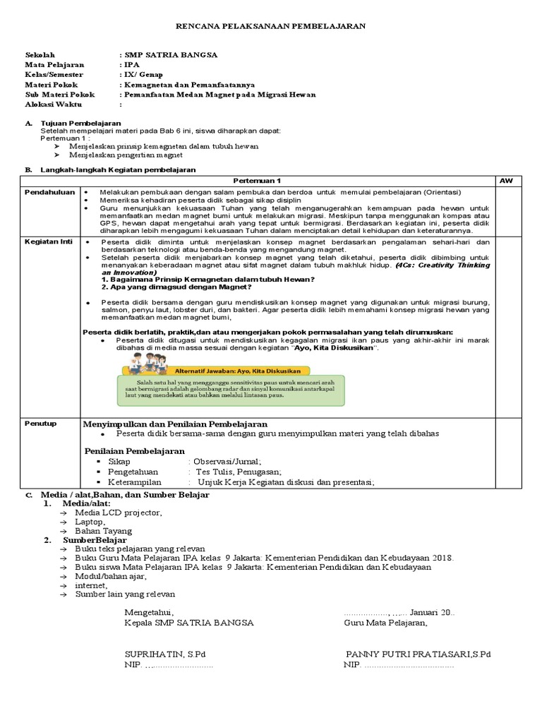 RPP IPA KEMAGNETAN Kelas 9 Semester 2 | PDF