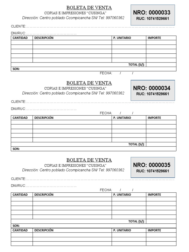 Modelo de Boleta de Venta en Blanco | PDF