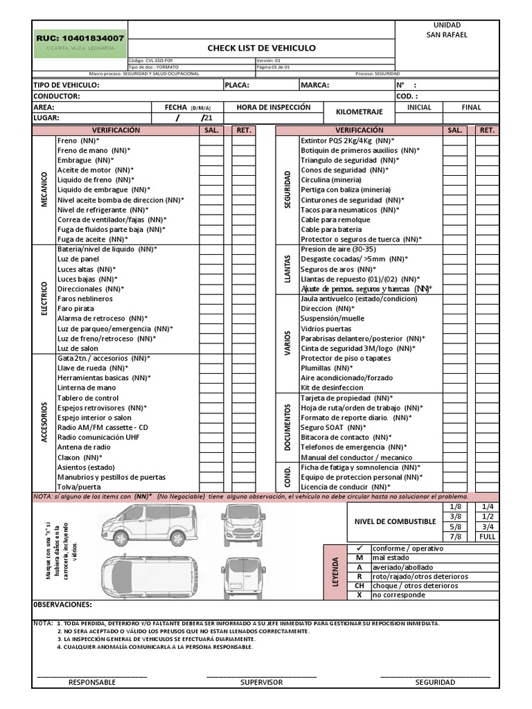 Lista de Verificación Vehicular | PDF | Neumático | Vehículos