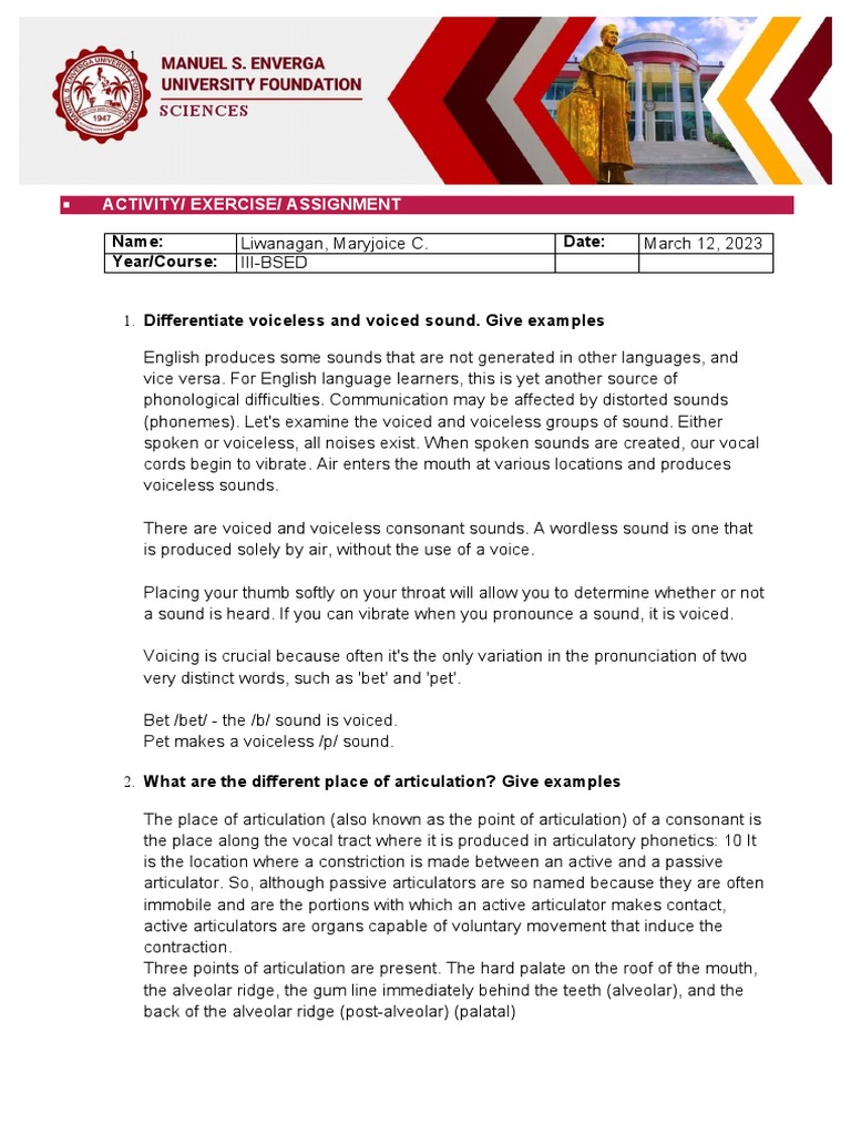 Activity 1 Speech Sounds | PDF | Human Throat | Linguistics