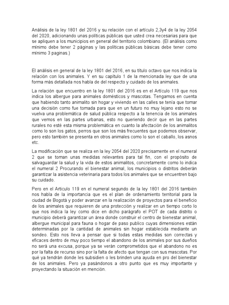 Análisis De La Ley 1801 Del 2016 Y Su Relación Con El Artículo 1 Pdf