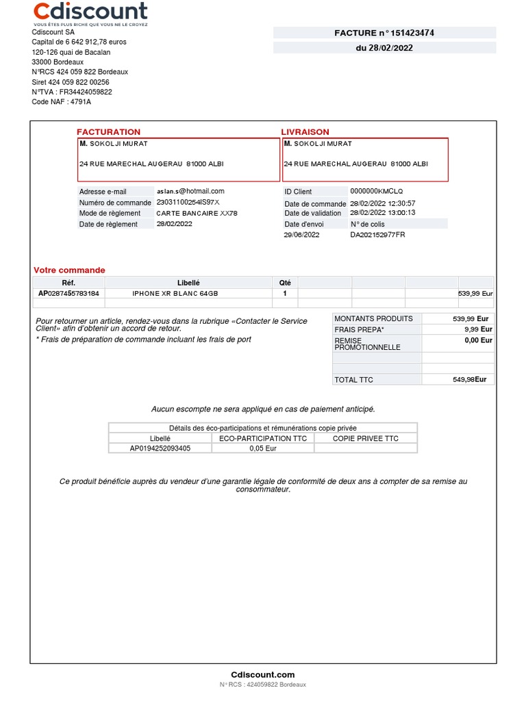 Facture Iphone 11 Num2 | PDF