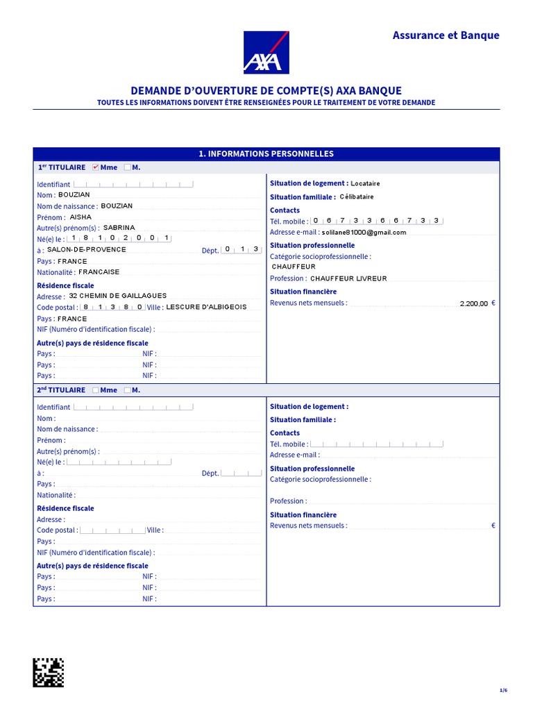 Demande D Ouverture de Compte Axa Banque | Download Free PDF | Banques ...