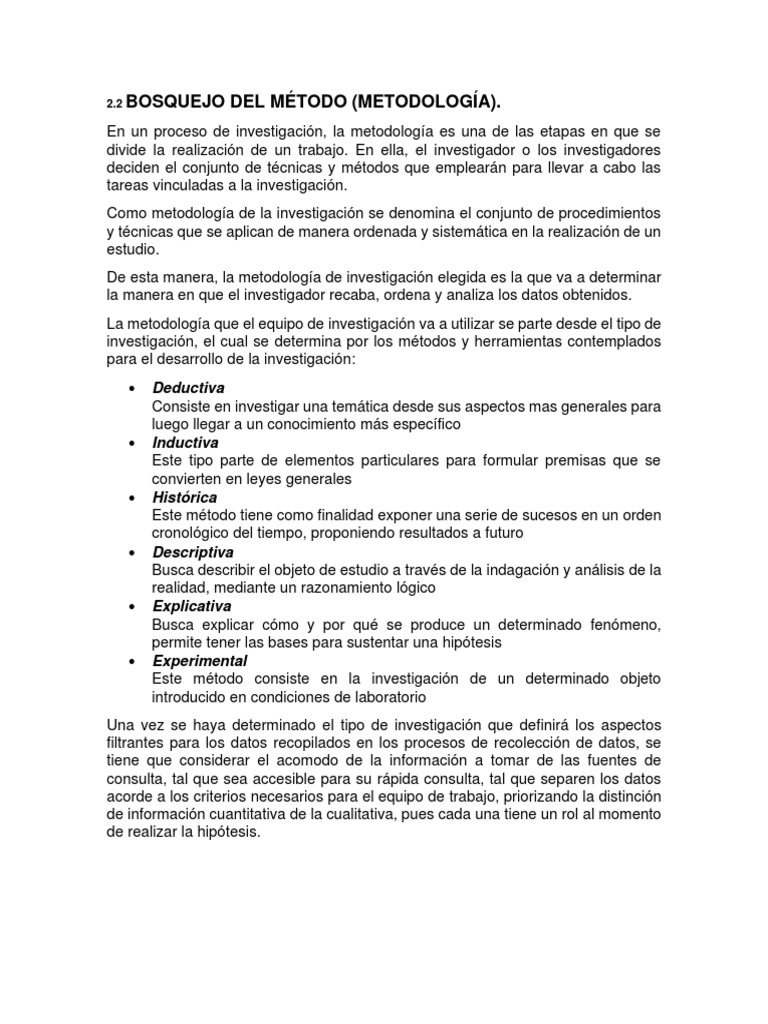 2.2 Bosquejo Del Método (Metodología) . | PDF