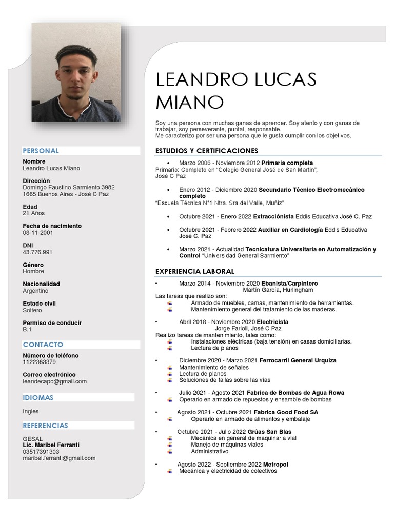 Curriculum Leandro Lucas Miano | PDF